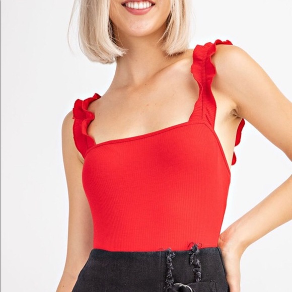 Tops | Red Ruffled Bodysuit | Poshmark